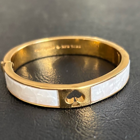 kate spade | Jewelry | Kate Spade Gold And White Hinged Bangle Bracelet ...